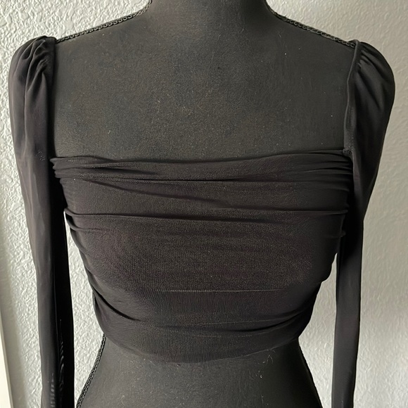 Princess Polly | Tops | Princess Polly Cropped Top With Sheer Sleeves ...